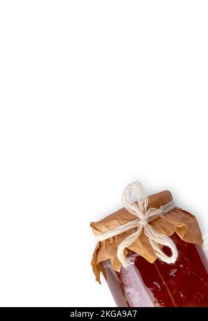 Transparent Apple sweet homemade jam in the red ceramic bowl on wooden ...