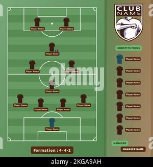 Football players lineups, formation 4-3-3. Soccer half stadium Stock ...