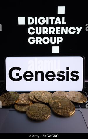 Genesis Global Trading crypto company logo seen on screen of smartphone ...