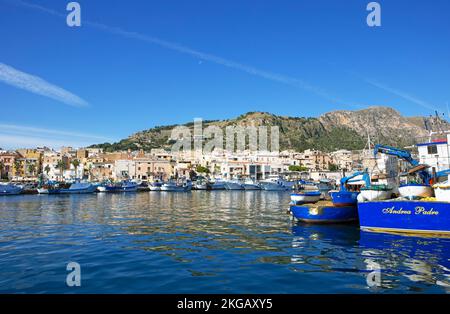 Fishing boats in the port of Porticello, Palermo region, Sicily, Italy ...