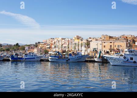 Fishing boats in the port of Porticello, Palermo region, Sicily, Italy ...