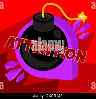 Attention text with black Bomb. Cartoon Vector Illutration Stock Vector ...