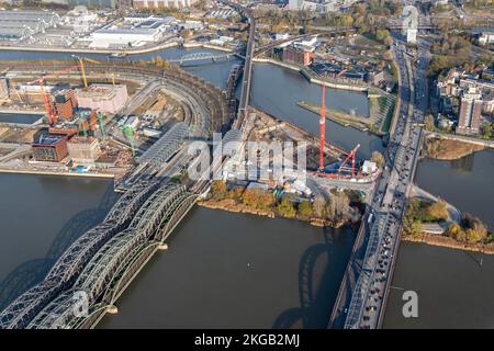 Aerial view of the Elbtower, house, new building, construction site ...