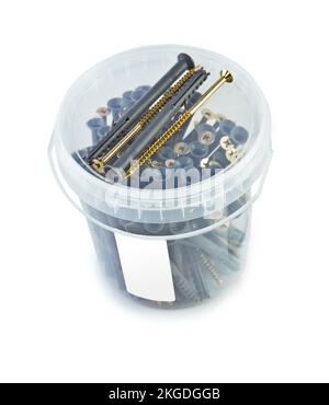 Bucket of screws label Stock Photo - Alamy