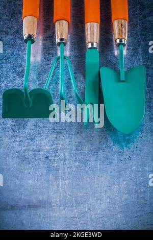 Gardening working objects on scratched metallic background agriculture ...