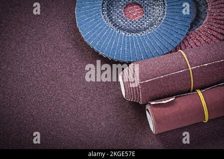 Glass-paper abrasive flap wheels on polishing sheet Stock Photo - Alamy