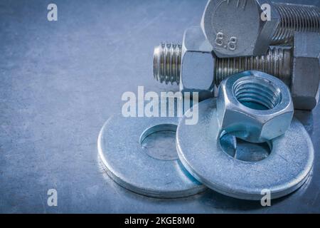 Horizontal vertsion of bolt washers screwbolts nuts on metallic ...