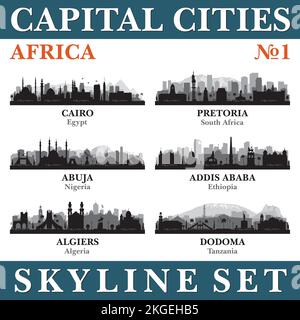 Capital cities skyline set. Africa. Vector silhouette background ...