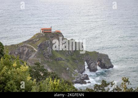 Panoramical aerial view of Island (Islet) and the Gaztelugatxe temple ...