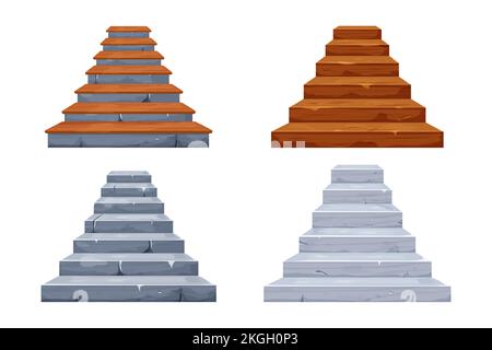 Set Stone fairy stairs and stairway with wooden decor, medieval ancient ...
