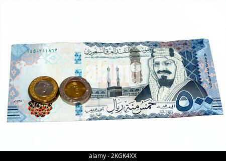 Saudi Arabia 5 SAR five Saudi riyals cash money banknote with the photo ...