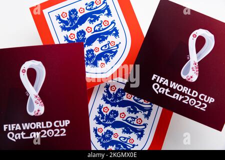 LONDON, UK - December 2022: England football logo Three lions national ...