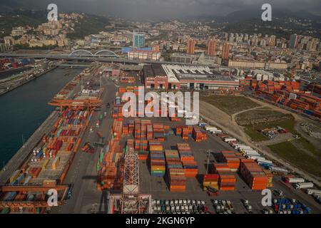 GENOA, ITALY - OCTOBER 24 2022 - The harbor while landing at the ...