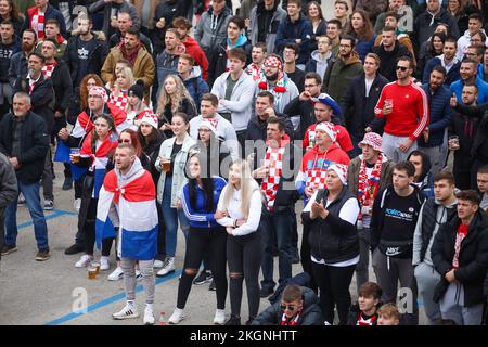Pula, Croatia. 23rd Nov, 2022. Football fans in front of the Pula Arena ...