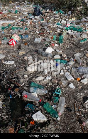 Naples, Italy. 23rd Nov, 2022. Plastic waste and debris carried by the ...
