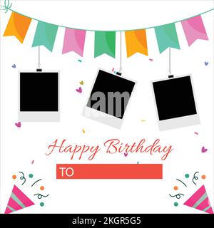 Happy Birthday Photo frame vector illustration, Happy birthday Wish ...