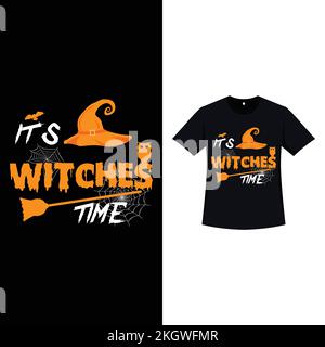 Halloween stylish retro color T-shirt design with dead trees silhouette ...