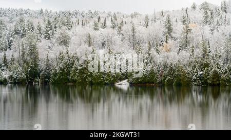 Simon Lake/ Junction Creek and early snow, Greater Sudbury, Ontario ...