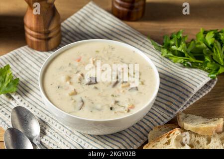 Chicken and Wild Rice Soup. Homemade fresh creamy soup with chicken ...
