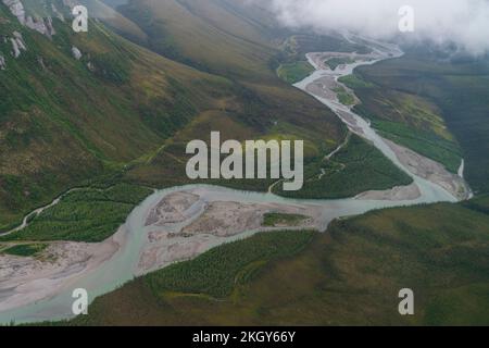 Aerial of the John River in Gates of the Arctic National Park Alaska ...