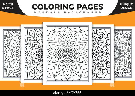 Mandala coloring pages set KDP interior. Mandala line art in vintage ...