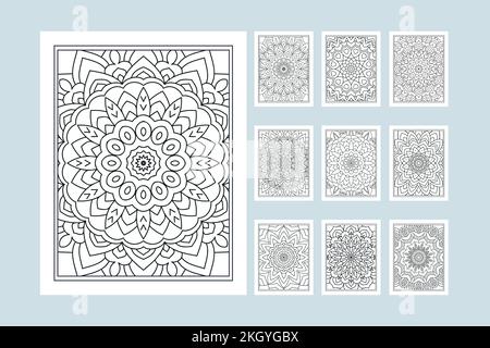 Mandala coloring pages set KDP interior. Mandala line art in vintage ...