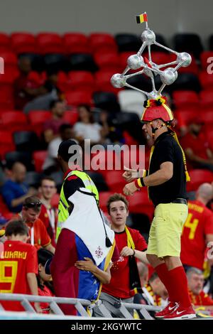 Red Devils' supporter pictured in the stands ahead of a soccer game ...
