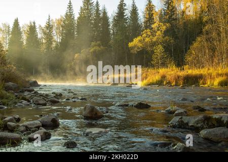 Red cliffs and river Amata at Cesis, Latvia. Winter, trees and fresh ...