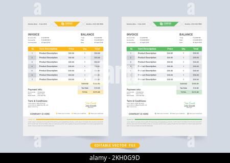 Payment receipt template design with yellow-green and cyan color ...
