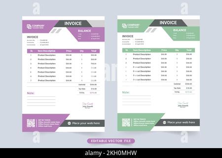 Invoice template vector with green and light orange colors. Creative ...