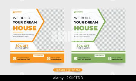 Modern house-making business advertisement poster design with green and ...
