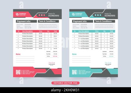 Simple minimalist invoice design with red and blue color. Business ...