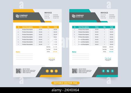 Payment receipt template design with yellow-green and cyan color ...
