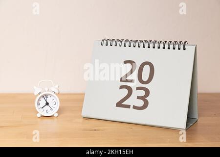 2023 calendar and small clock on white background isolated Stock Photo ...