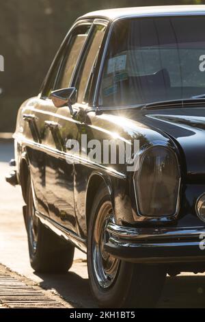 A classic Mercedes from the 1970s on display in the Mercedes Museum in ...