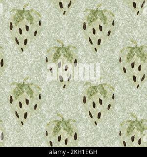 Green marl strawberry vintage seamless pattern. Cottagecore linen retro ...