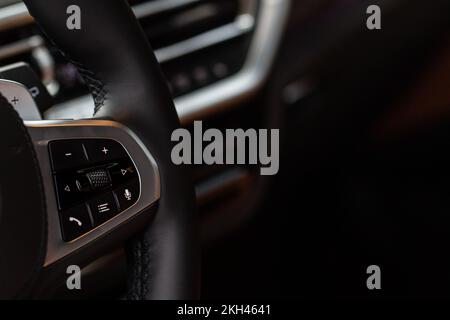Call buttons on car steering wheel. Audio control buttons on the ...
