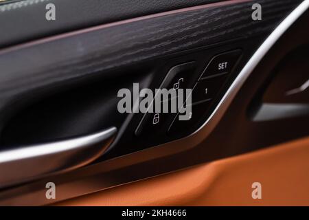 Car door lock unlock button close up. Modern car door lock. Door ...