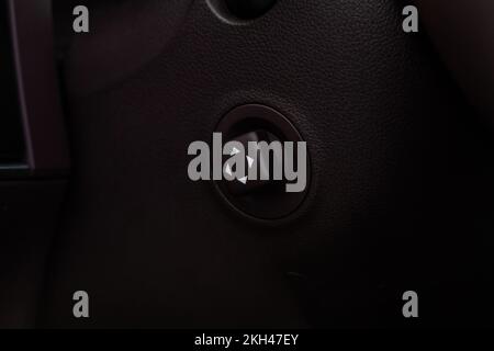 Adjustable steering wheel in modern car. Tilt and telescopic steering ...