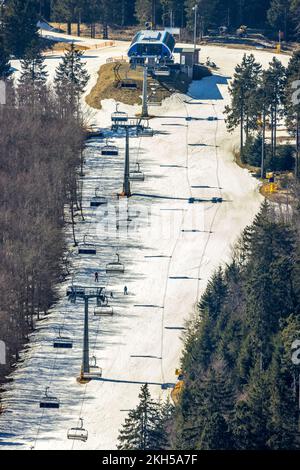 Aerial view, snow slope with chairlift Brembergkopf 10, Winterberg ...
