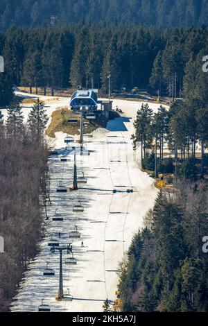 Aerial view, snow slope with chairlift Brembergkopf 10, Winterberg ...