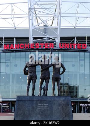 the manchester united trinity statue outside of old trafford football ...