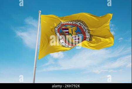 official flag of Honolulu, Hawaii untied states of America at cloudy ...