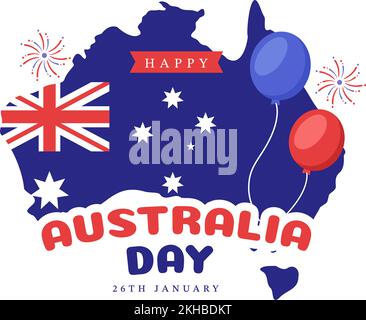 Happy Australia Day Observed Every Year on January 26th with Flags and Map to Diversity of ...