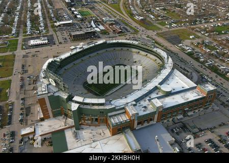 A general overall aerial view of Lambeau Field, Thursday, Dec. 19, 2024 ...