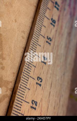 Detail of part of wooden ruler made with New Zealand timbers - woods ...