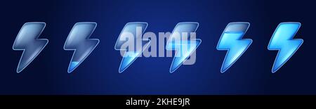 Set of lightnings game fill progress score or level elements, full and ...