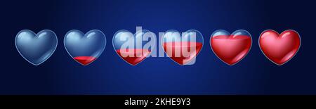 Animated red heart sequence game sprite sheet. Cartoon vector love ...