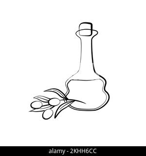 Olive oil in jug and sprig of olive. Flat isolated icon. Vector ...