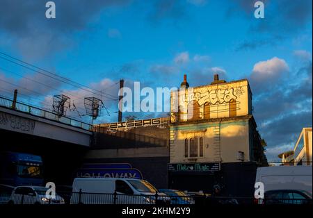 Buildings and railway line opposite Holloway Road tube station ...